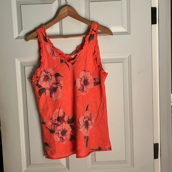 Kaktus | Tops | Kaktus Bias Cut Tank Bright Coral Floral V Neck Ruffle ...